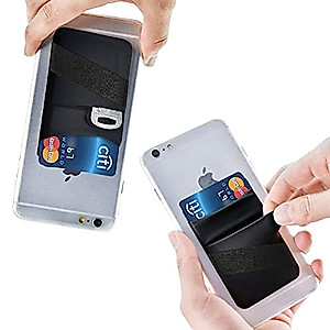 Phone Card Holder, Phone Wallet Stick On with Finger Strap Stretchy Card Holder for Back of Phone Credit Card Holder for Phone Case Compatible with Most of Cell Phone (iPhone, Samsung) - 3Pack Black