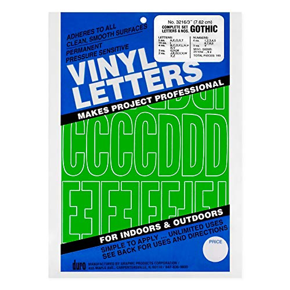 Graphic Products Permanent Adhesive Vinyl Letters and Numbers (160 /pkg), 3", Green