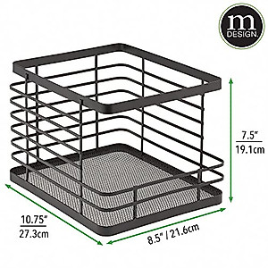 mDesign Stacking Wire Baskets Food Organizer Storage Metal Basket with Open Front for Kitchen Cabinet, Pantry, Cupboard, and Shelves - Organize Fruits, Snacks, and Vegetables - 2 Pack - Matte Black