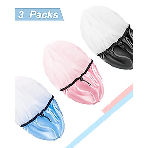 Auban Shower Cap for Women, Adjustable Reusable, Extra Large, Double-Layer Waterproof Bathing cap, Waterproof Exterior, EVA Lining, Hair Cap for All Hair lengths, 3 Colors