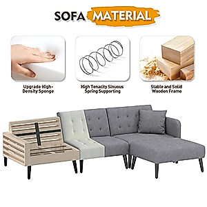 GYUTEI 100" Convertible Sectional Sofa Bed, Modern Linen 3-seat L-Shaped Couch with 3 Angle Adjustable Backrest, Upgrade Soft Cushion & Sturdy Construction for Living Room and Apartment (Dark Gray)