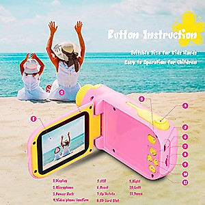 Loyang Kids Video Camera Digital Camcorder - Christmas Birthday Gifts for Children 3 4 5 6 7 8 9 10 Years Old, Kids Mini Sport DV for Girls and Boys Toy with 32GB SD Card & 2.4" Screen-Pink