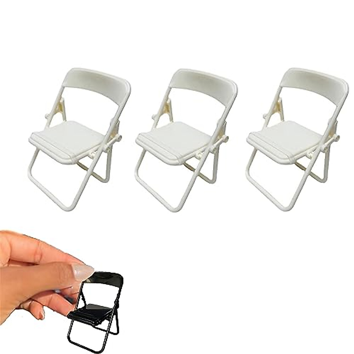 FOLENZU Miniature Folding Chair, Mini Folding Chair Toy, White Folding Chair, Alabama Brawl Folding Chair(white3pcs)