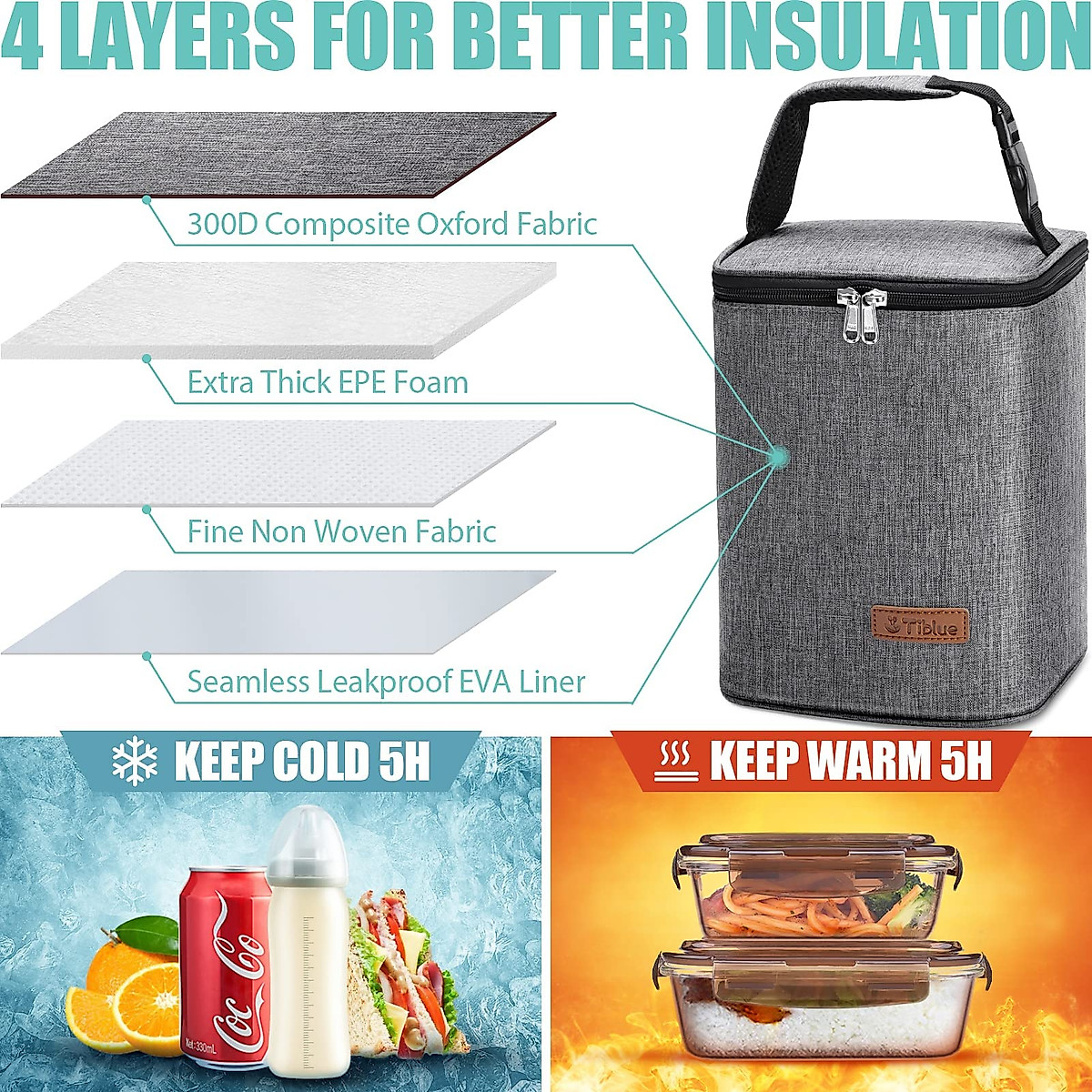 Breastmilk Cooler Bag Insulated & Reusable Baby Bottle Tote Bag for up to 6 Bottles 4 Large 9 Oz Bottles, Freezer Lunch Bag, Perfect for Daycare Travel or Back to Work Nursing Mom