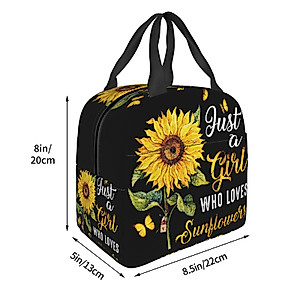vlaxwaif Just A Girl Who Loves Sunflowers Lunch Box Tote Lunch Bag Insulated Portable Meal Bag Handbags With Front Pocket For Women Men Girls Boys Suitable School Work Picnic
