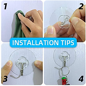 Menihor Wall Hooks, Adhesive Hooks 24 Pack Wall Hook, Heavy Duty 13.2lb(Max) Damage Free Seamless Hooks Oilproof & Waterproof Bath Kitchen Towel Utility Hooks, Clear