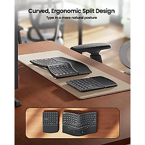 ProtoArc Wireless Ergonomic Keyboard, EK04 2.4GHz Wireless Ergo Keyboard with Separate Numeric Keypad, Split Design, Wrist Rest, Rechargeable, for Desktop, PC, Laptop