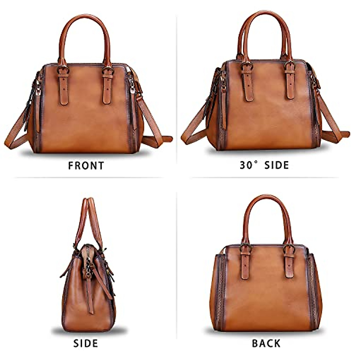 Genuine Leather Handbags Satchel for Women Purse Vintage Handmade Top-Handle Handbag Crossbody Shoulder Bag Cowhide for Ladies (Brown)