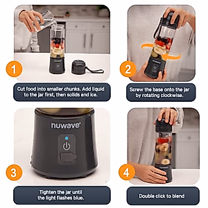 Nuwave Portable Blender for Shakes and Smoothies, On-the-GO Personal Blender with USB-C Rechargeable, 6-Piece-Blade for Crushing Ice, BPA Free 18 Oz Tritan Jar for Travel, Office and Sports