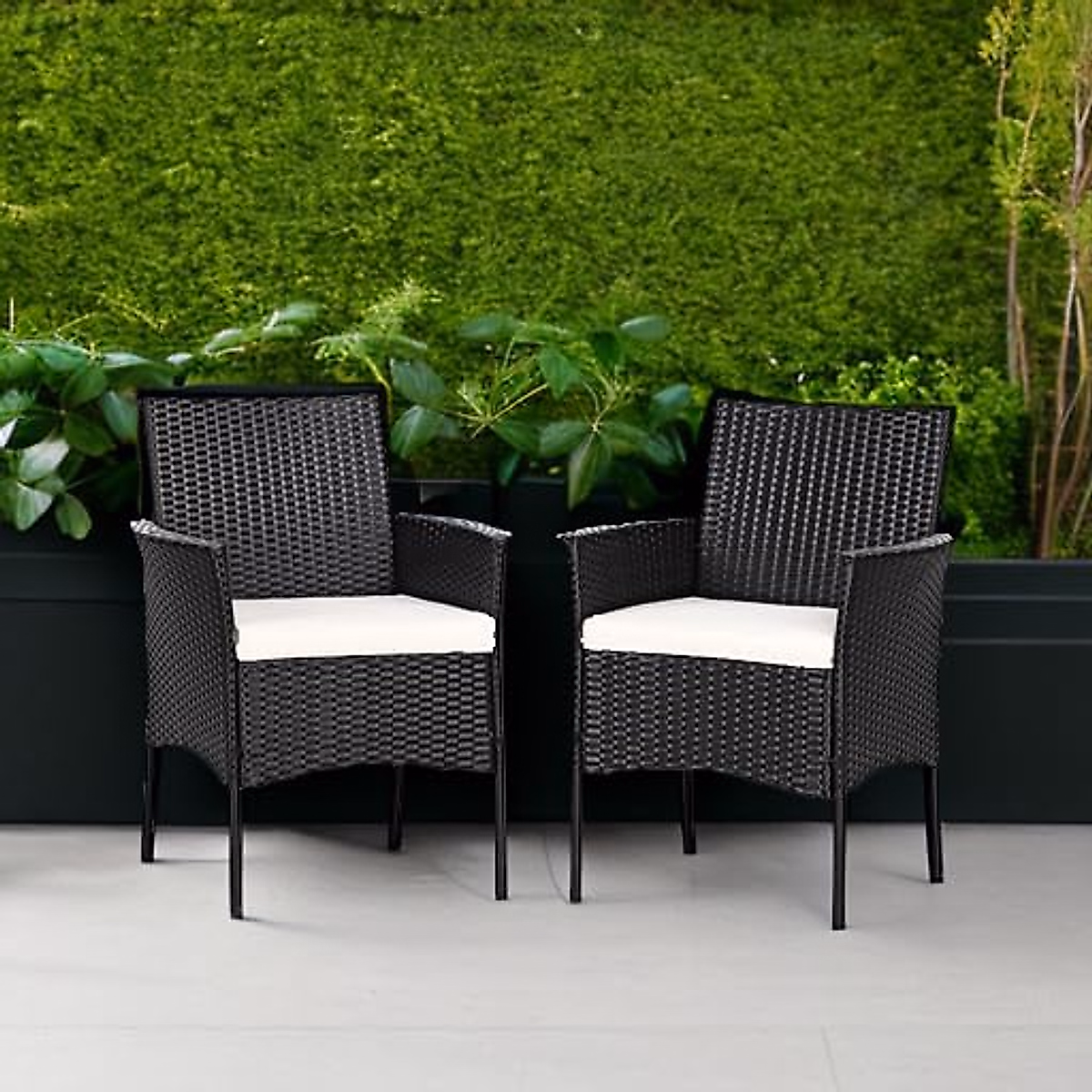 Patio Chairs Set of 2, All Weather Rattan Wicker Dining Chairs with Soft Removable Cushions, Armrest, Outdoor Dining Chairs for Garden, Pool, Backyard, Lawn, Porch, Black