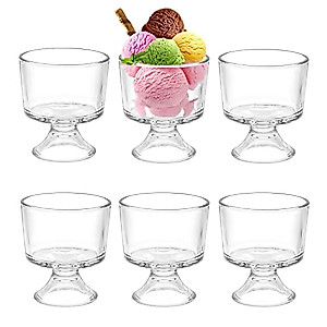 BSTKEY 6PCS Set 10 oz Glass Dessert Bowls/Cups, Cute Footed Dessert Bowls for Ice Cream Trifle Fruit Pudding Snack Salad Condiment Sundae Cocktail Drinks Party