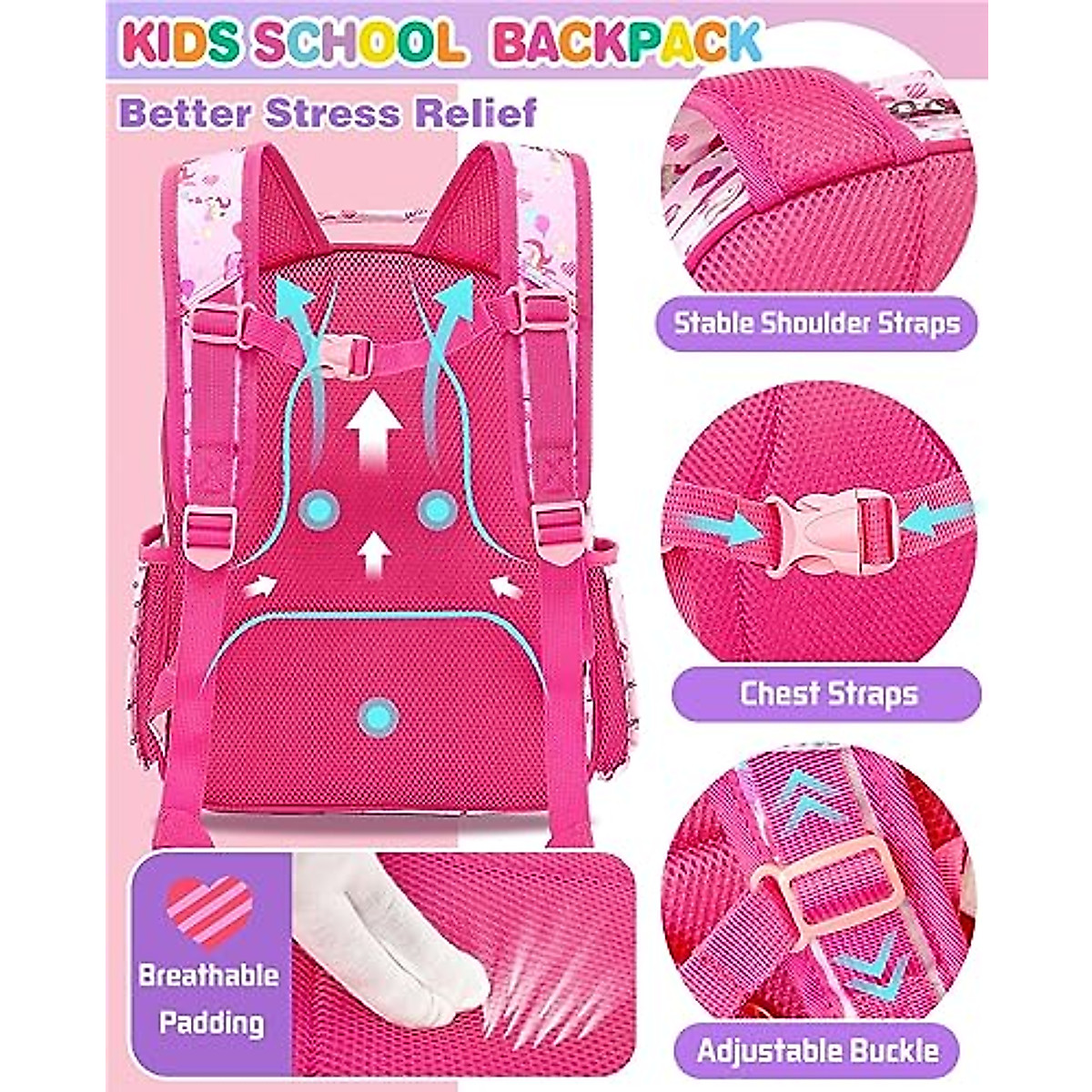 LYNXCHER Kids Backpack for School Girls Boys Toddlers Bookbag Cute Preschool Primary Elementary School Kindergarten Lightweight Gifts Bags(Pink Unicorn, 7L for 3-4 Years)