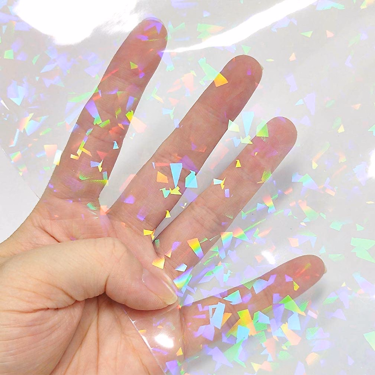 12x53 Inch Iridescent Gem Patterns Clear Film Laser Mirror Rainbow Transparent PVC Waterproof Vinyl for Sewing Crafts Decoration