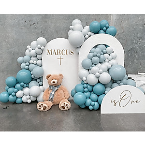 148PCS Dusty Blue Balloon Arch Kit,Double Stuffed Blue Balloon Garland Pastel Blue Grey White Balloons Slate Blue Balloon Arch for Baby Shower Boy Birthday Gender Reveal Bridal Party Decorations