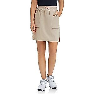 BALEAF Women's Golf Skort 18" Knee Length Skirt with Biker Shorts Pockets Stretch Elastic Waist for Tennis Hiking Khaki Size XL