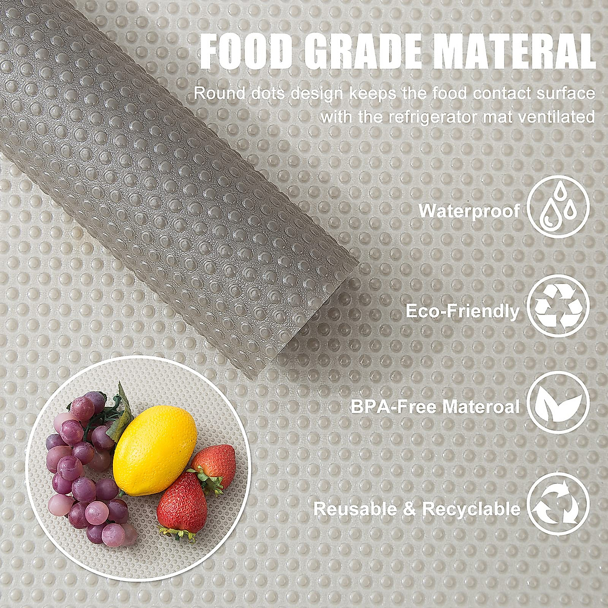 Beveetio 12 PCS Refrigerator Mats with 50 pcs Double-Sided Stickers, Washable Shelf Liner, Non-Slip Drawer Liner,Cuttable Fridge Liner,Easy to Clean Refrigerator Liners