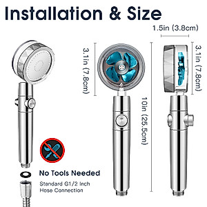 COKOKERT Handheld Power Shower Head,Vortex Shower Head with Filter and Pause Switch,Removable Propeller Driven Shower Head,Water Saving 360 Power Shower Head,Hydro Jet Shower Head…
