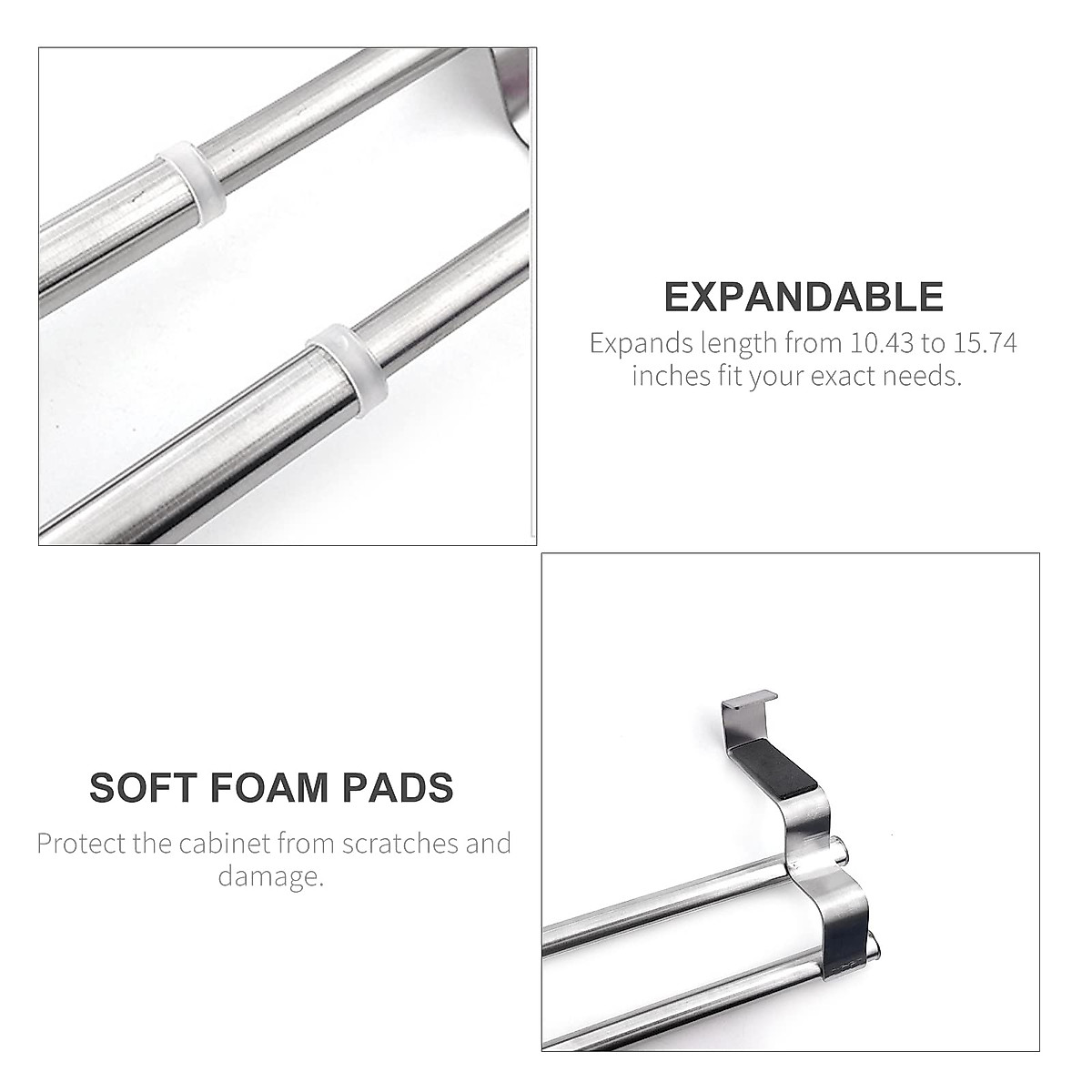 ADBEN Expandable Double Towel er Over Cabinet Cupboard Doors Stainless Steel Bath Towel Bar Towel Clothes er Towel Rack Holder for Bathroom Kitchen Towel Storage Shelf