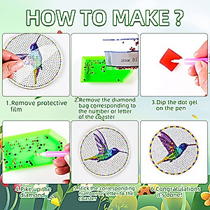 JHGCVX 10 Pcs Hummingbird Diamond Painting Coasters Kit,Diamond Art Coasters with Holder,Cute Hummingbird Diamond Painting Coasters for Adults Beginners and Kids Art Craft Supplies Gift