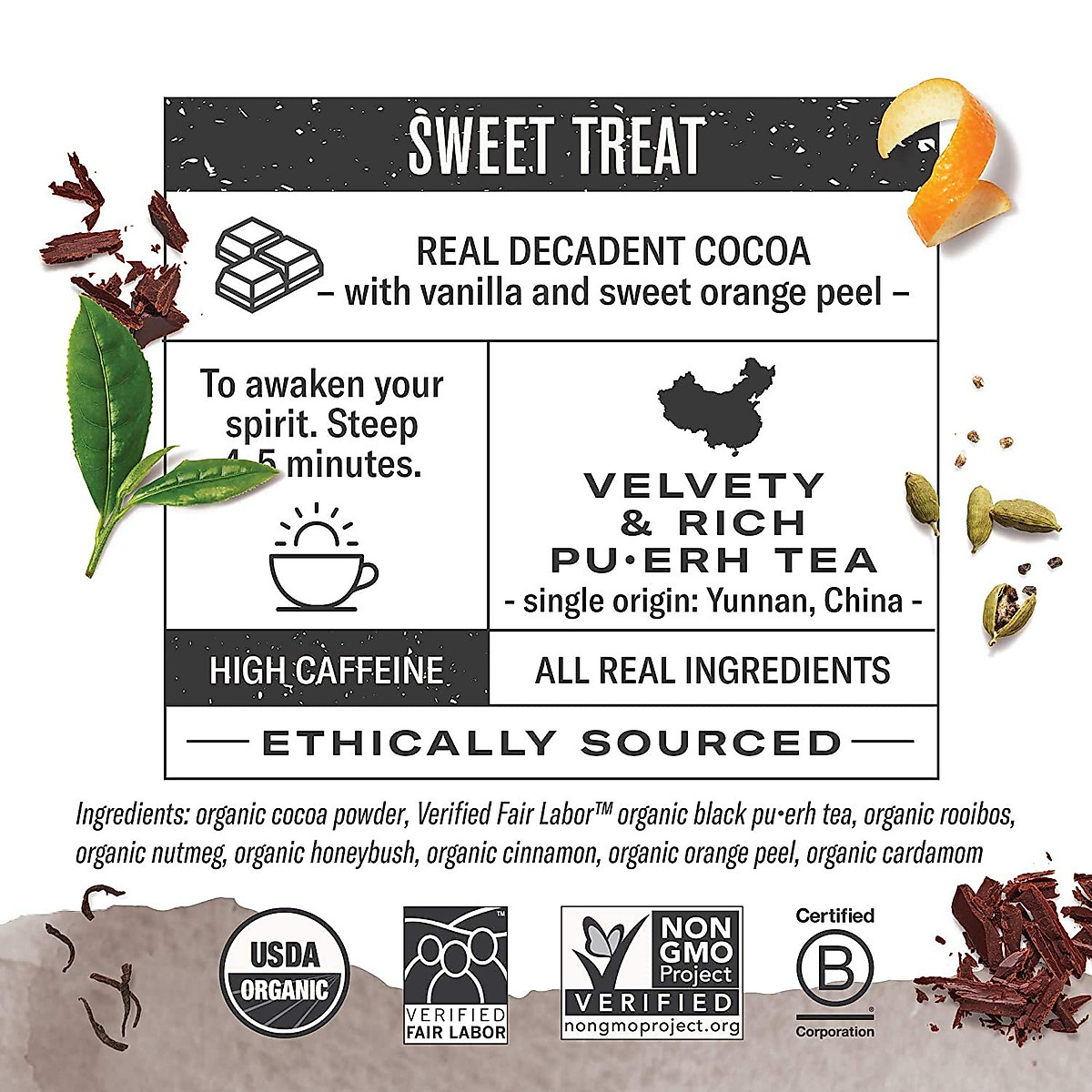 Numi Organic Tea Chocolate Puerh, 16 Count Box of Tea Bags (Pack of 3)Â