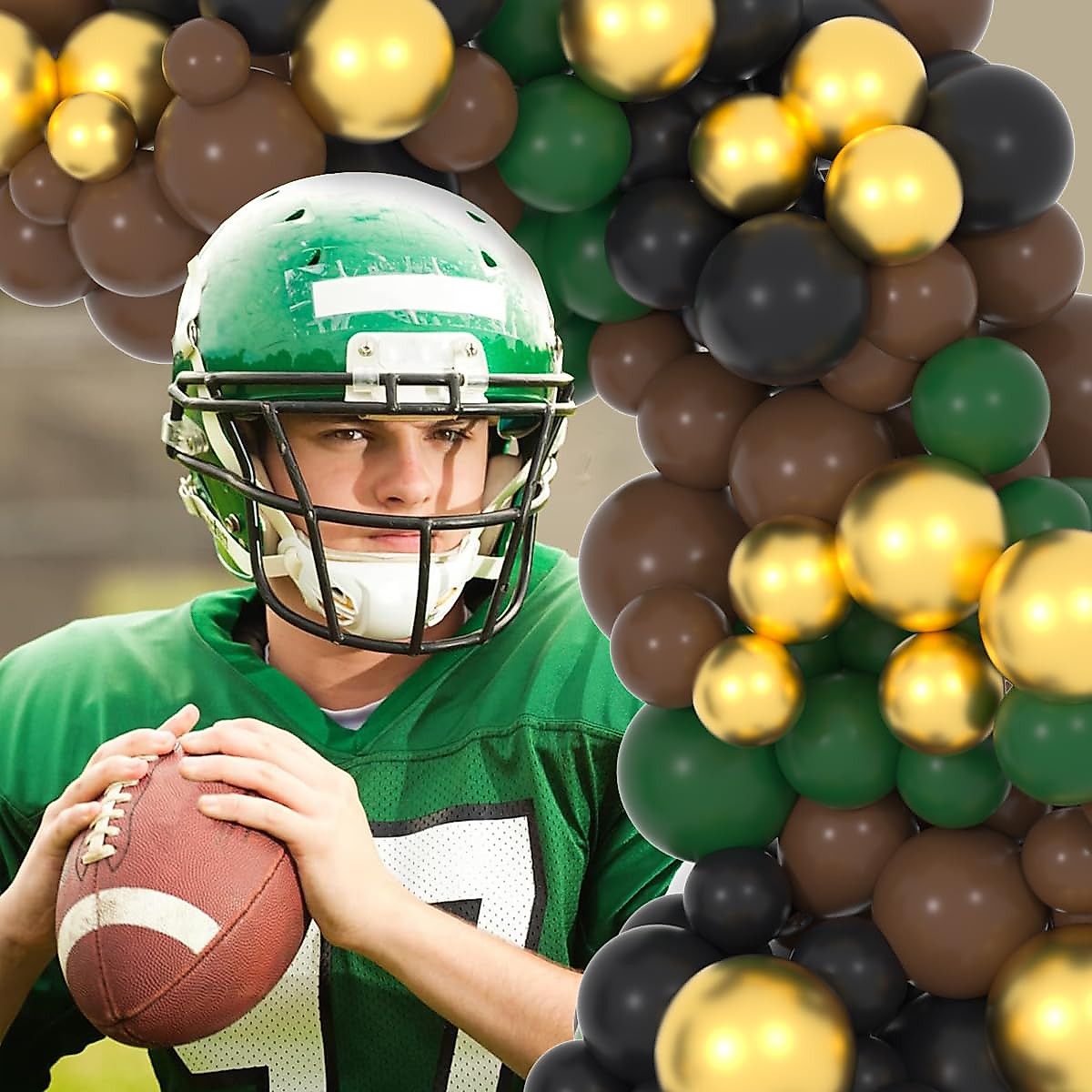 Dark Green Black Gold Balloon Garland Arch Kit, 116PCS Brown Dark Green Black Metallic Gold Balloons for Camo Super Football Bowl Birthday Graduation Woodland Sport Theme Party Decorations