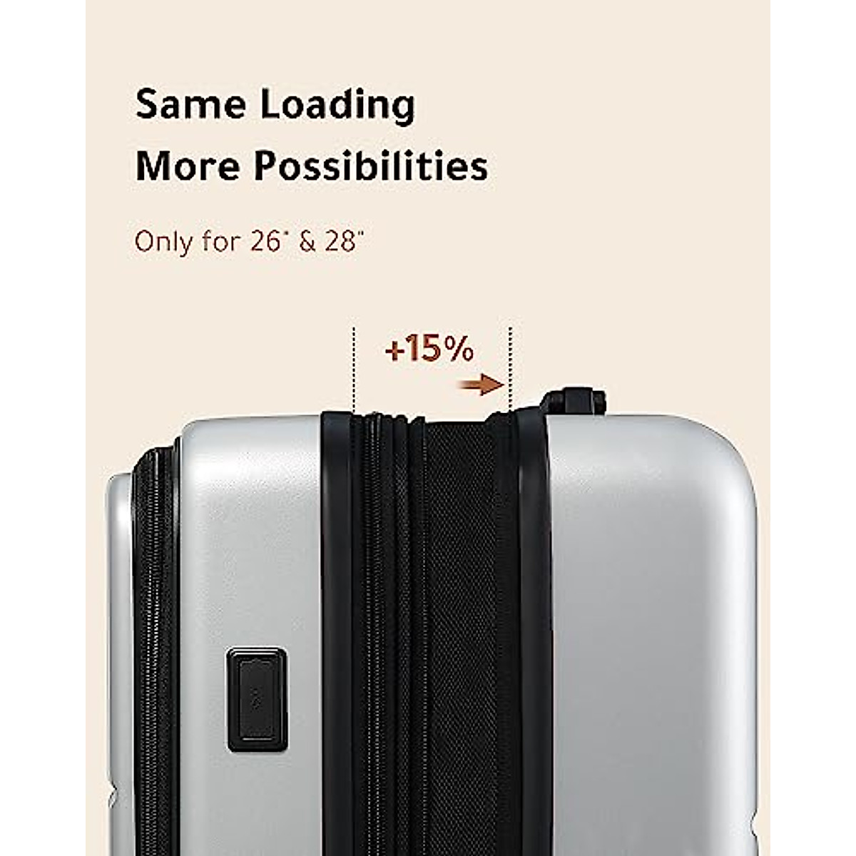 LUGGEX Silver 26 Inch Luggage with Spinner Wheels, Expandable PC Hard Shell Checked Suitcase with Front Opening, Lightweight