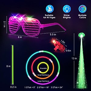 SHQDD158 PCS Glow in the Dark Party Supplies,14PCS LED Glasses, 30LED Finger Lights, 14LED Light Hairs and 100PCS Glow Sticks Bracelets, New year Party Favors for New Year, Wedding, Concert,Neon Party