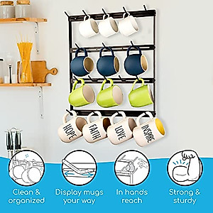 ARKtec Decor Coffee Cup Rack with Adjustable Hooks. Customizable Mug Racks for Wall, Coffee Mug Wall Rack, Coffee Mug Rack Wall Mounted, or Mug Holder for Wall Display, Storage & Organization