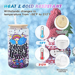 AGH 4 Pack Sublimation Double Wall Glass Blanks 16 oz Pre Drilled Sublimation Snow Globe Glass Tumbler With Bamboo Lid and Straw Reusable Clear Beer Can Mason Jar Mug for Snow Globe Glitter DIY