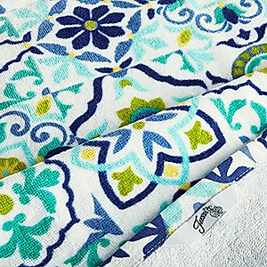 Fiesta Worn Tiles Kitchen Towels Set, Cotton, Multicolor/Blue/Yellow/Aqua, 2 Piece