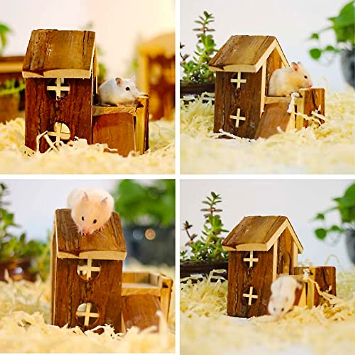 Dwarf Hamster Wooden House Rat Hideout Hut with Climbing Ladder Play Toys Hamster Toys Wooden House for Dwarf Hamster Mouse Rat and Other Small Animals