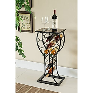 Kings Brand Furniture Metal with Marble Finish Top Wine Storage Organizer Display Rack Table, Black (FBA_WR1350)