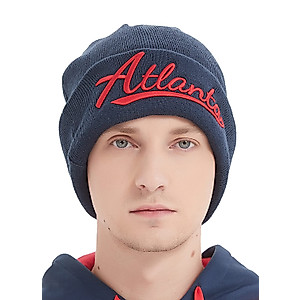 Atlanta 3D Embroidery Classic Cuffed Knit Hat Beanie Toque Skull Cap - Navy OneSize