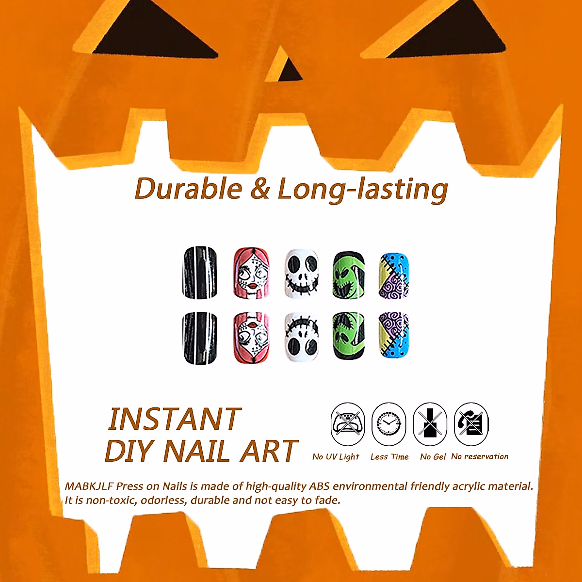 Halloween Press on Nails Short Square MABKJLF Fake Nails Full Cover Nightmare Christmas Nails Bad Girl False Nails with Designs Glossy Glue on Nails Artificial Nails for Women Girls 24Pcs