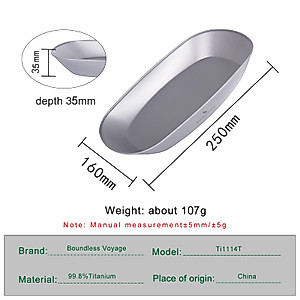 Boundless Voyage Reusable Titanium Pan Dinner Plate Ultralight Dish with Carry Bag Outdoor Camping Portable Tableware Pasta Salad Plate Dishwasher Safe (1 Pack) Ti1114T