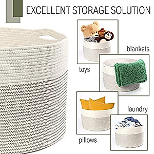 LotFancy XXXL Cotton Rope Storage Basket with Handles, 21 X 21 X 13’’ Large Woven Toy Basket for Baby Living Room, Bathroom, Laundry, Bedroom, Nursery, Blanket Holder