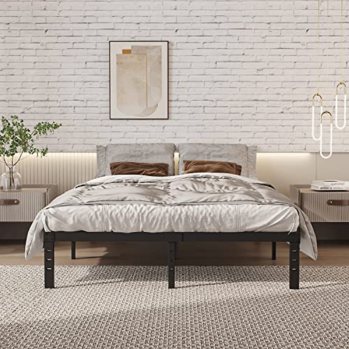 Oliway King Size Bed Frame, Heavy Duty 3500lbs Steel Slat Support, Easy Assembly, Noise Free, No Box Spring Needed, Mattress Foundation, Underbed Storage Space, 14 Inches Tall, Black