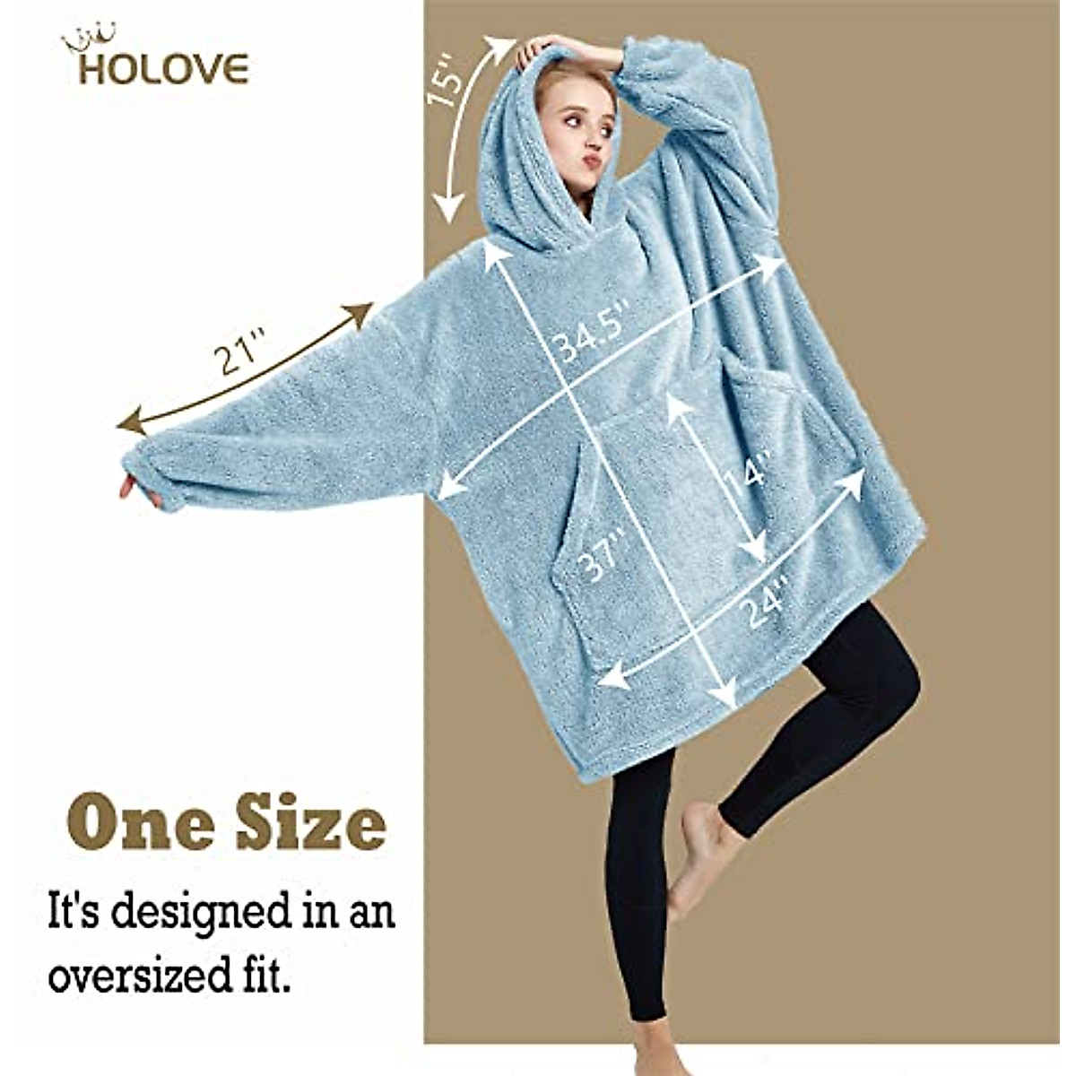 Blanket Hoodie for Women and Men Super Warm and Cozy Giant Blanket Sweatshirt (Light Blue One Size)