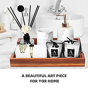 Acacia Wood Serving Tray with Handles Set of 2, Rustic Serving Tray for Ottoman, Wood Nesting Trays, Decorative Serving Trays for Breakfast in Bed,Lunch,Dinner,Coffee Table,BBQ, Party –Great for Lap