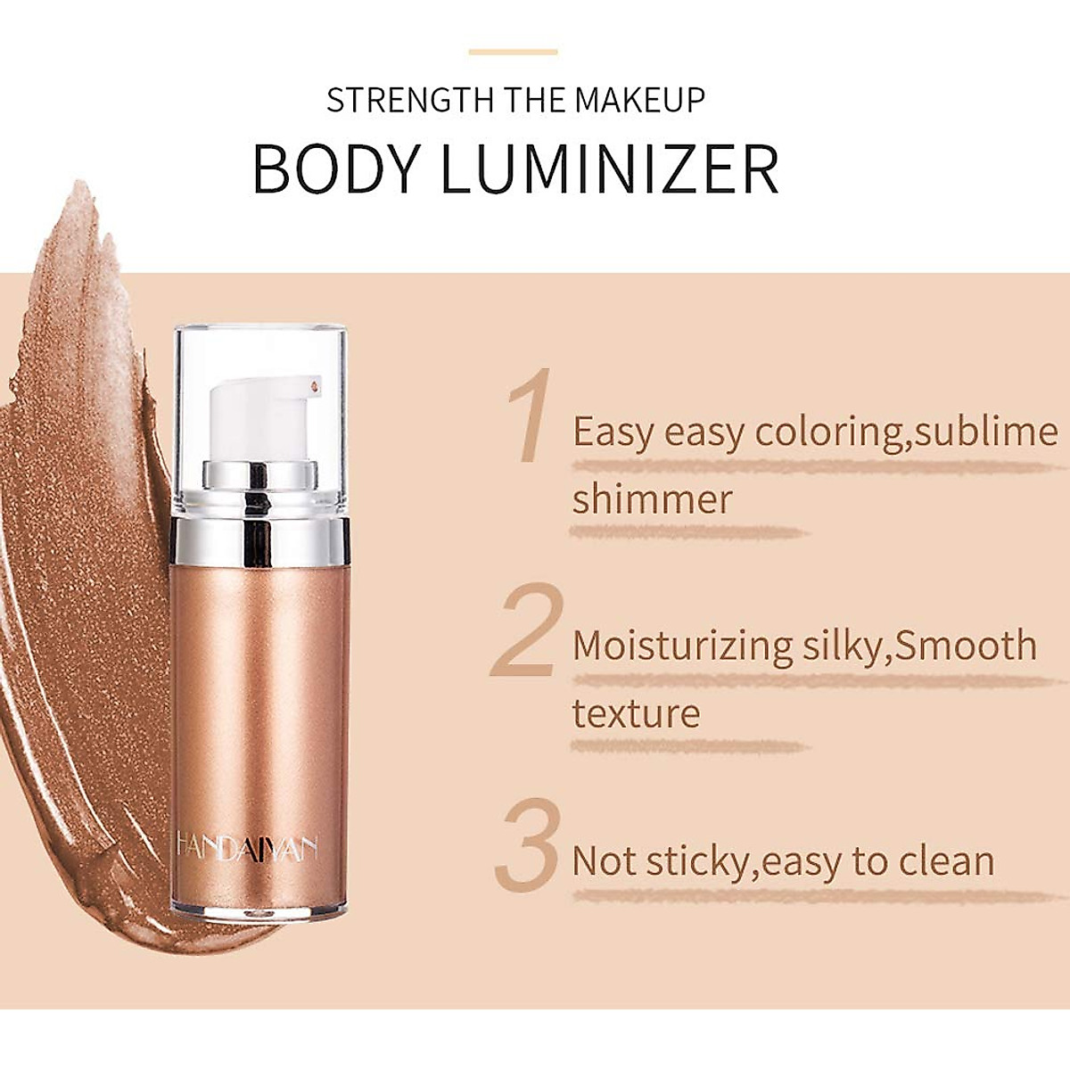 MEICOLY Face Body Luminizer,Liquid Illuminator Body Shimmer Oil,Moisturizing Bronzer Highlighter Smooth Shine Highlight Glow Makeup,Waterproof Body Shimmering Glitter,03 Bronze Gold