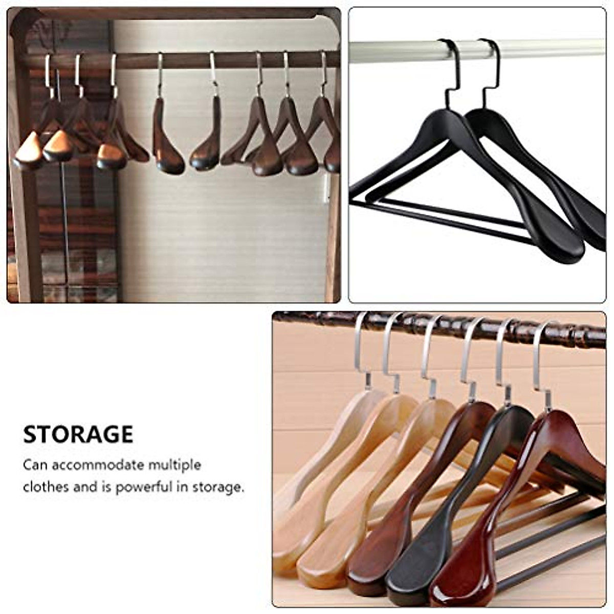 Hemoton Wide Shoulder Wooden Hangers Wood Suit Hanger Coat Hanger with Non Slip Pants Bar for Dress Jacket Heavy Clothes Hangers Black 45X25.5CM