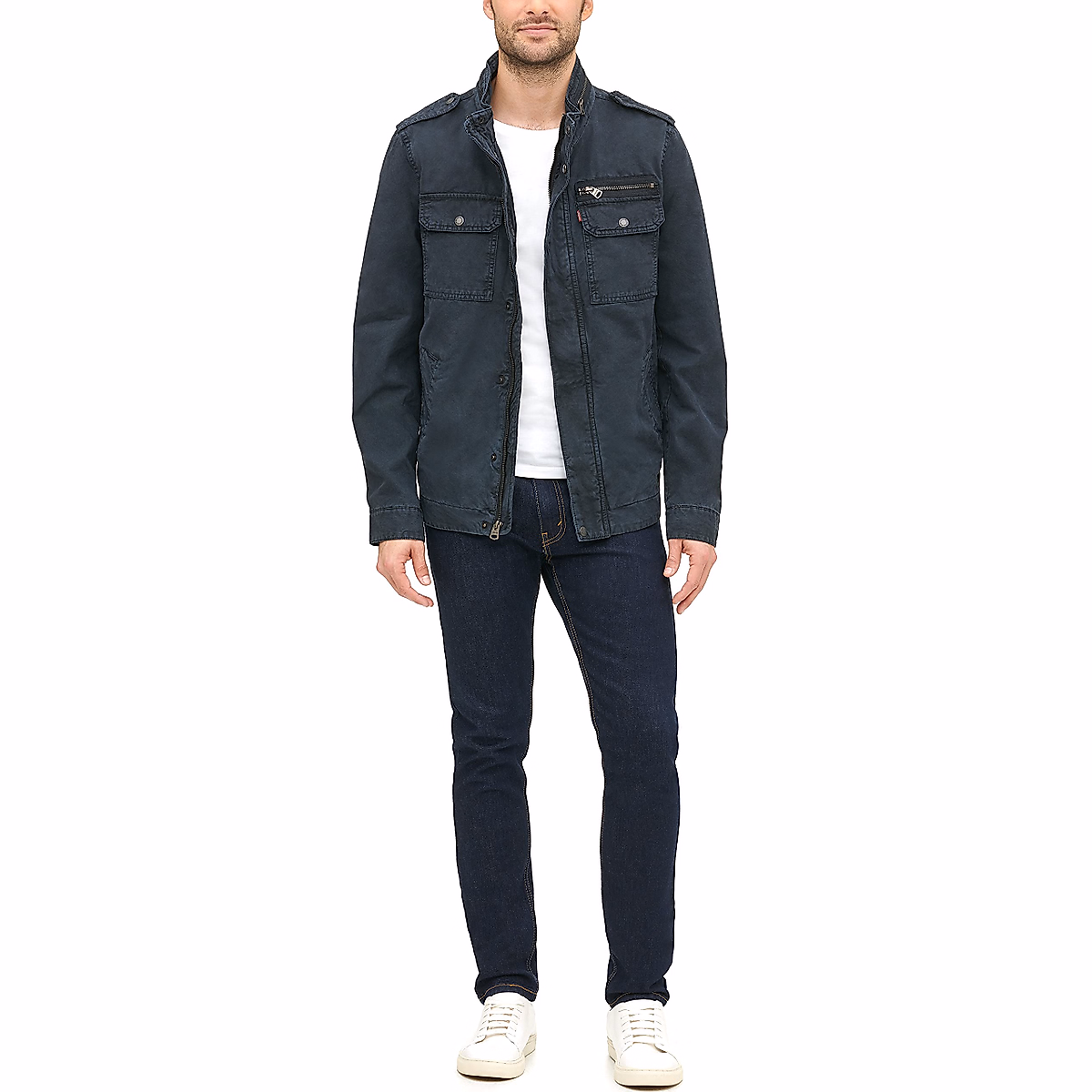 Levi's Men's Washed Cotton Two Pocket Military Jacket (Standard and Big & Tall), Navy Unfilled, Large