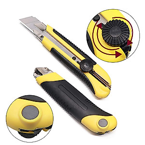 Scimaker 25MM Heavy Duty Utility Knife, Box Cutter with 10pcs SK-5 Retract Blades, Snap-Off Cutters with Rubber Grip for Cardboard, Boxes, DIY Crafts