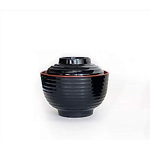 JapanBargain 3422, Set of 2 Japanese Style Soup Bowl with Lid and Spoon Set Miso Soup Bowl Rice Bowl Snack Bowl Dessert Bowl Appetizer Bowl, Black and Red Color, 11 oz