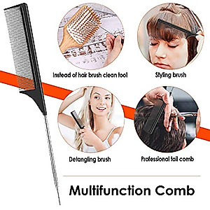 Hair Brush-Natural Wooden Bamboo Brush and Detangle Tail Comb Instead of Brush Cleaner Tool, Eco Friendly Paddle Hairbrush for Women Men and Kids Make Thin Long Curly Hair Health and Massage Scalp