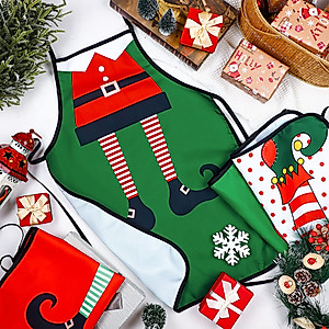 Vabean 4 Pcs Christmas Elf Santa Snowman Apron Adjustable Kitchen Cooking Aprons BBQ Bib Funny Chef Apron for Women Xmas