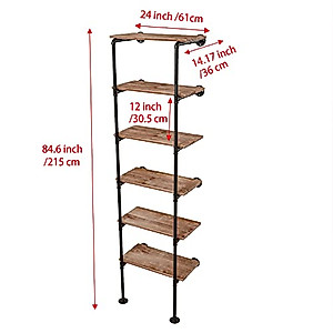 Industrial Pipe Shelving Solid Wood 6-Tier Pipe Shelves 24 inch Ladder Pipe Tall Bookshelf Industrial Floating Wall Shelves for Wall Decor 30 inch Depth Storage Rustic Shelves for Living Room Kitchen