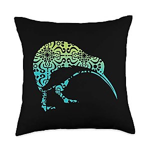 FOKS. /// Maori New Zealand Polynesian Hawaii Maori Kiwi Tribal Aboriginal New Zealand Bird Art Throw Pillow, 18x18, Multicolor