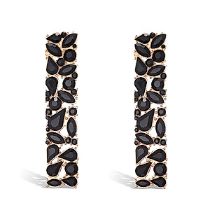 KELMALL Elegant Rhinestone Rectangle Earrings Trendy Crystal Geometric Drop Dangle Statement Earrings for Women