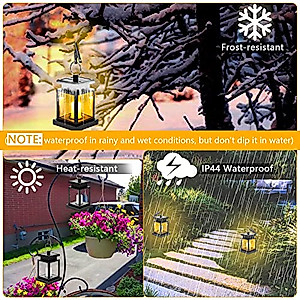 4 Pack Outdoor Hanging Solar Lantern Lights, Flickering Solar Lights Outdoor Garden Lights Solar Powered Waterproof Warm Yellow LED Candle Lantern for Garden Patio Yard Path Tree Umbrella Table Decor
